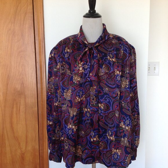 Koret | Tops | Vintage Koret Top Satin Crowns Paisley Tie Neck 6 | Poshmark